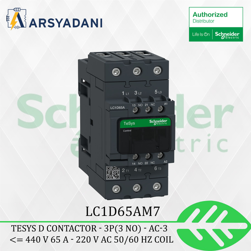 LC1D65AM7 - contactor tesys D - 3P 65 A - AC 3 - 440V - 220VAC Coil ...